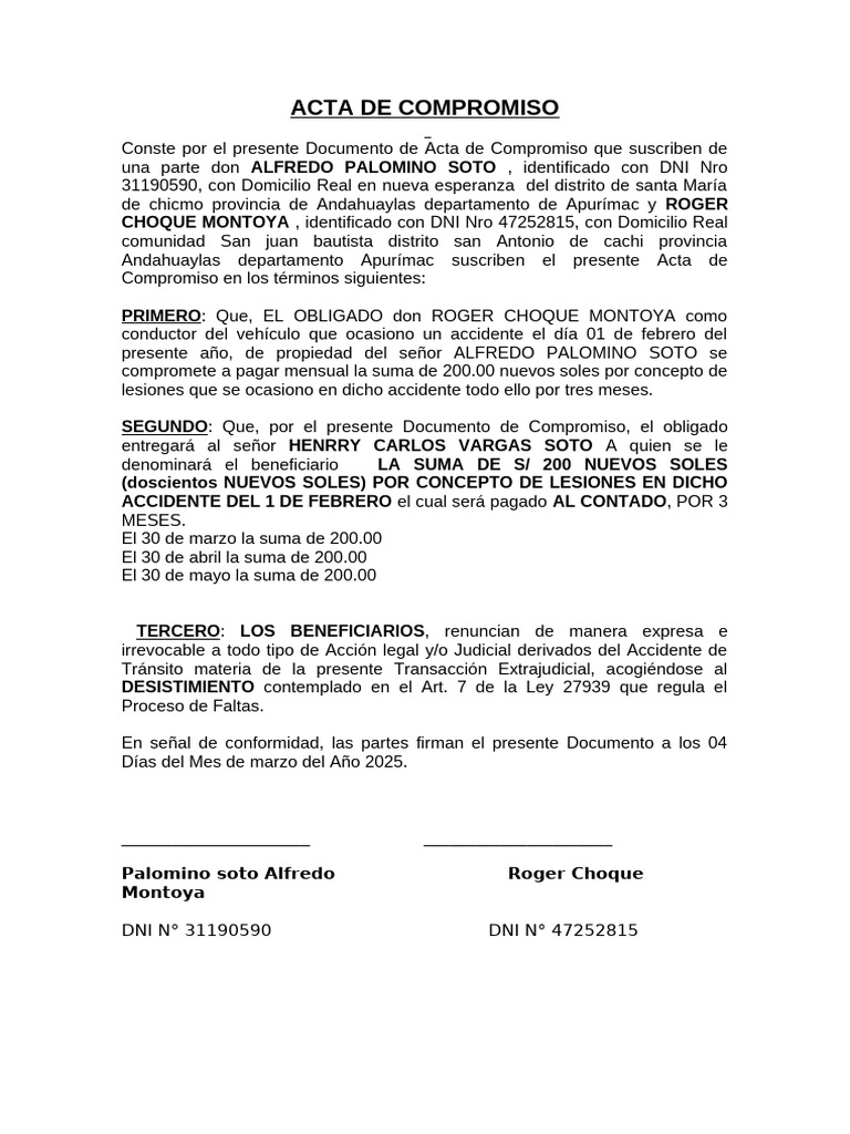 Acta de Compromiso | PDF