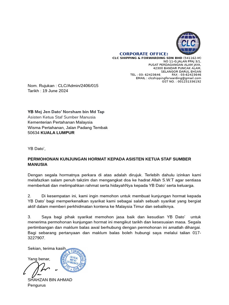 Surat Kunjung Hormat Aks SM | PDF