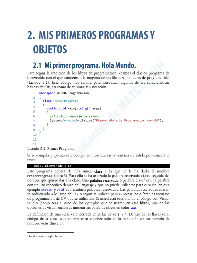 Cap 02 Mis Primeros Programas y Objetos | PDF | C Sharp (lenguaje de programación) | Software
