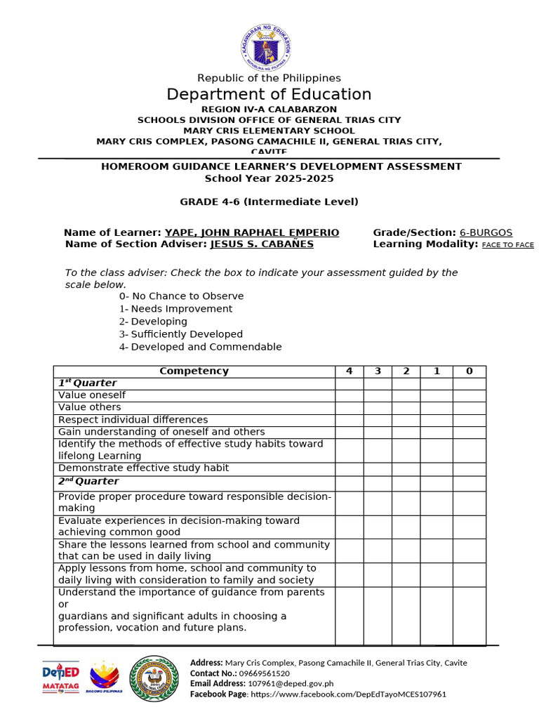 HGP Assessment g4 g6 Matatag Footer | PDF | Learning | Cognition