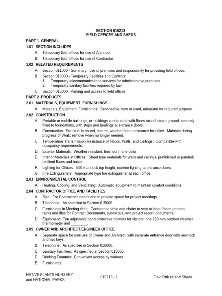 Field Offices and Sheds Specifications | PDF | Wall | Door