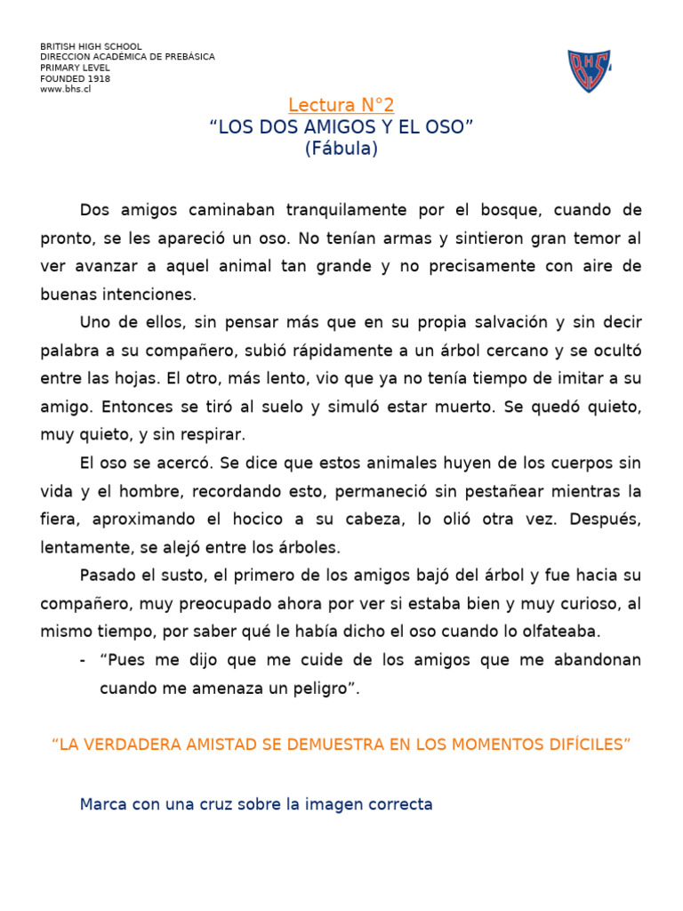N°2 Los Dos Amigos y El Oso FABULA | PDF