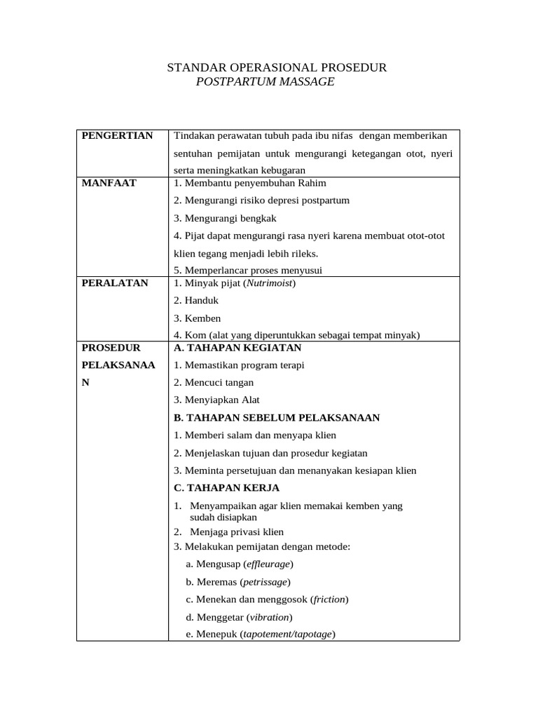 SOP Masase Post Partum | PDF