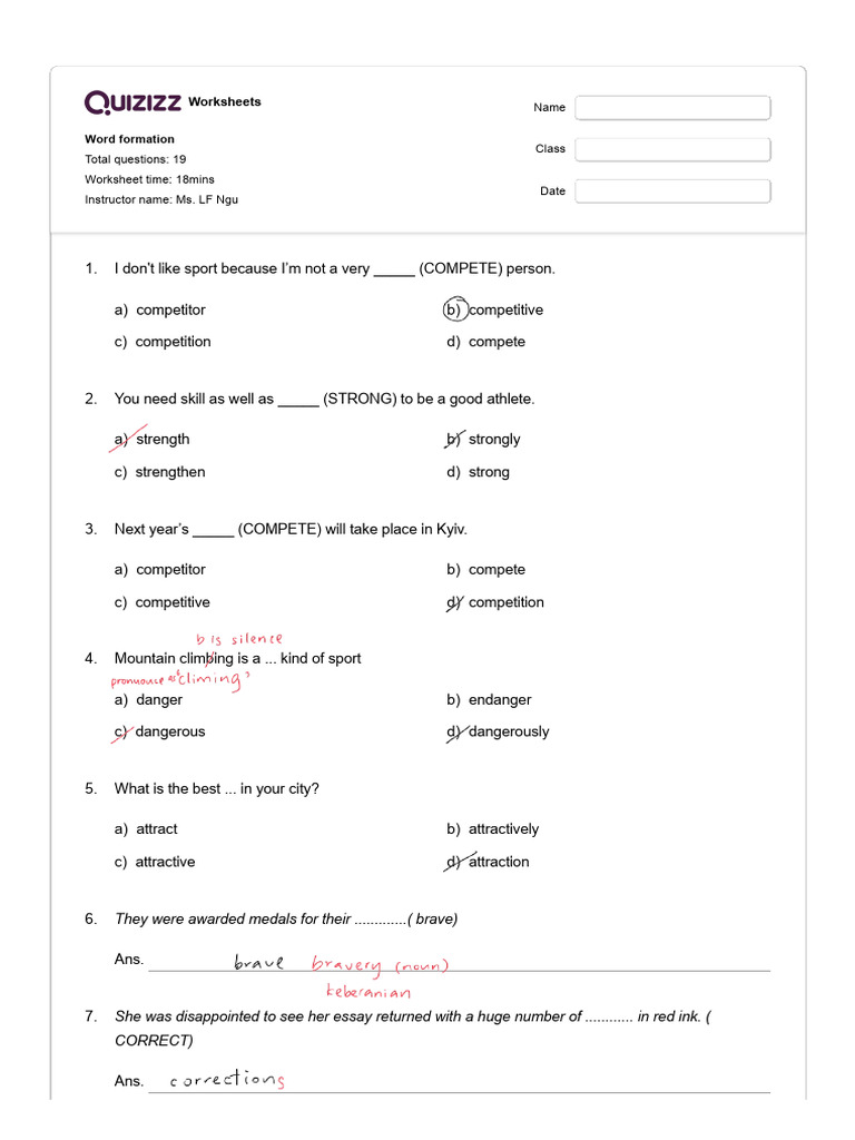Word Formation - Quizizz | PDF