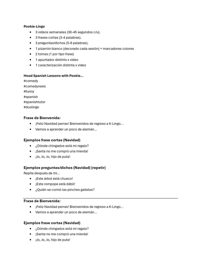 Pookie-Lingo Spanish Lessons 101 | PDF