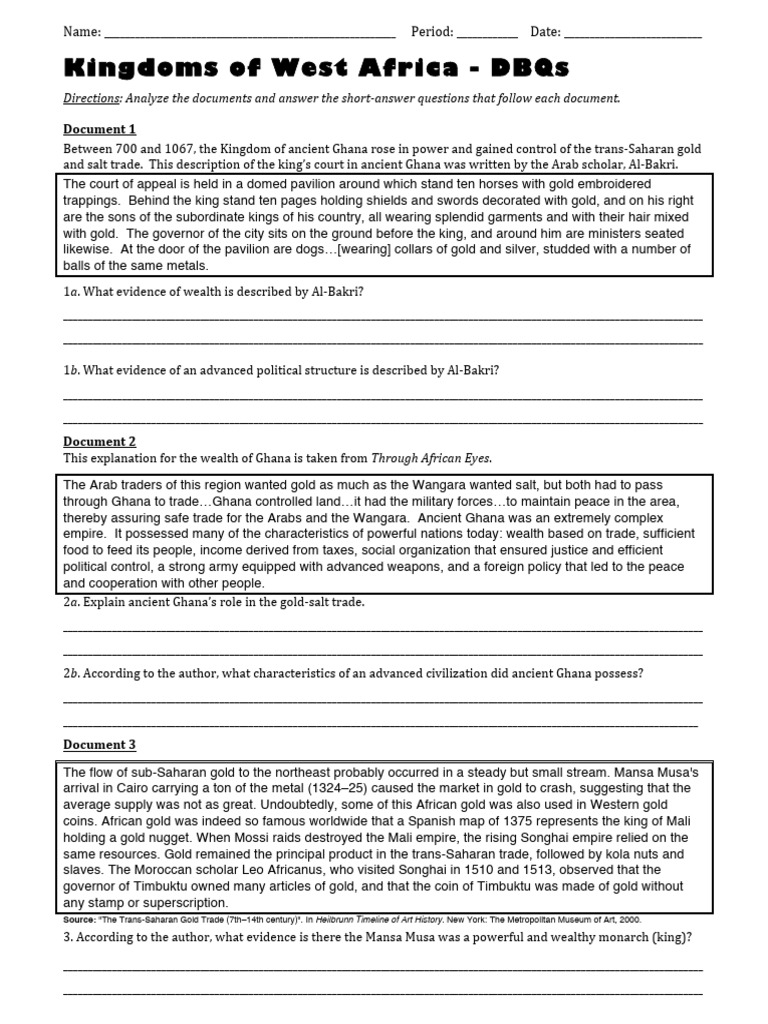 West Africa Kingdoms DBQ | PDF | Africa