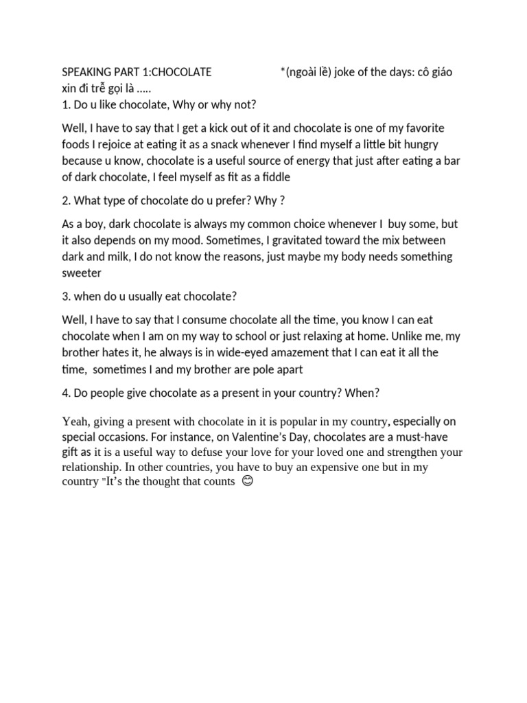 Chocolate Preferences in Speaking Part 1 | PDF