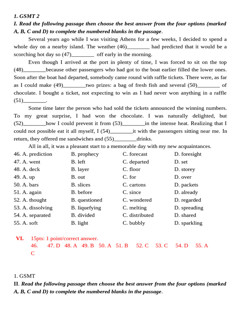 Complete the Passage Exercises for ESL | PDF | English Language ...