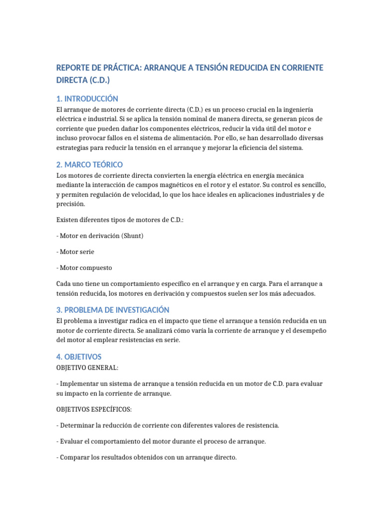 Reporte Extendido Arranque Tension Reducida CD | PDF | Corriente ...