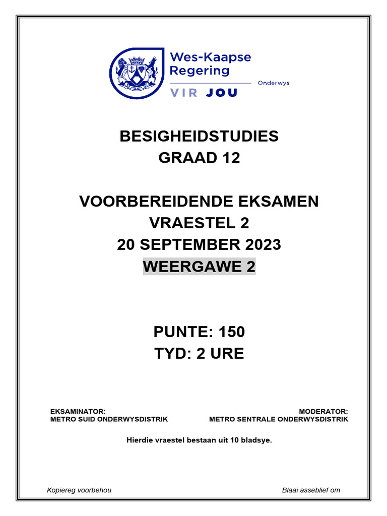 2023 BSTD GR12 Trial Exam QP2 Afr | PDF