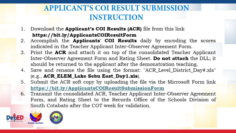 Applicants COI Result Submission Instruction | PDF