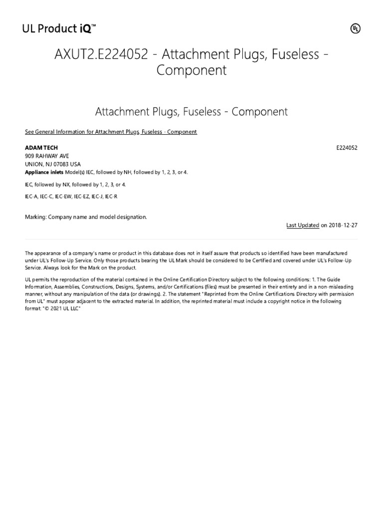 AXUT2.E224052-Attachment Plugs Fuseless | PDF
