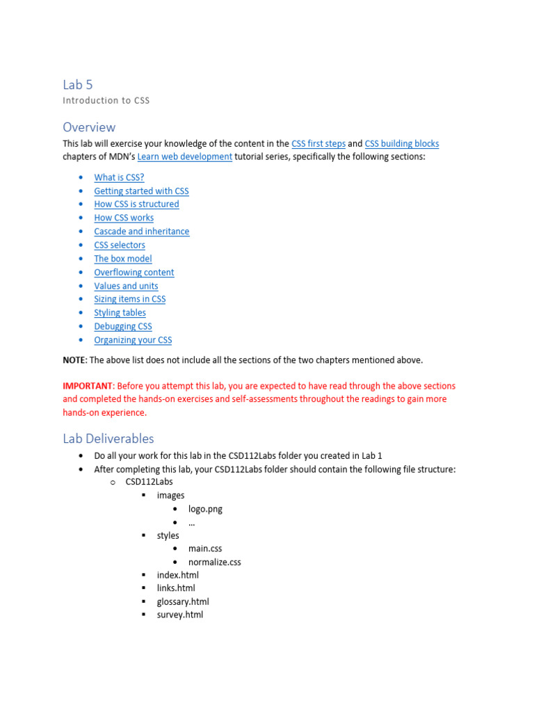 Lab 5 - Introduction to CSS223 | PDF | Html Element | Hyperlink