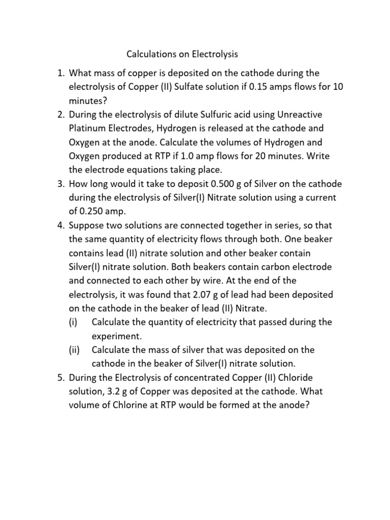 Calculations on Electrolysis (1) | PDF