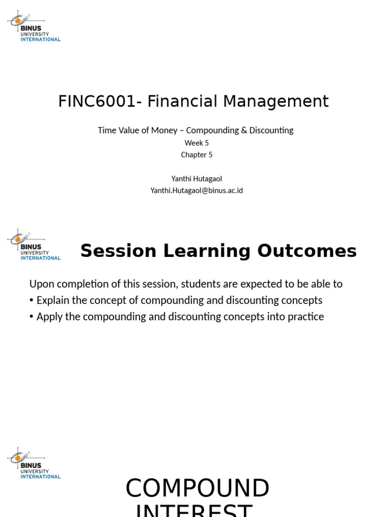 Week 5 - TVM Compounding and Discounting | PDF | Interest | Present Value