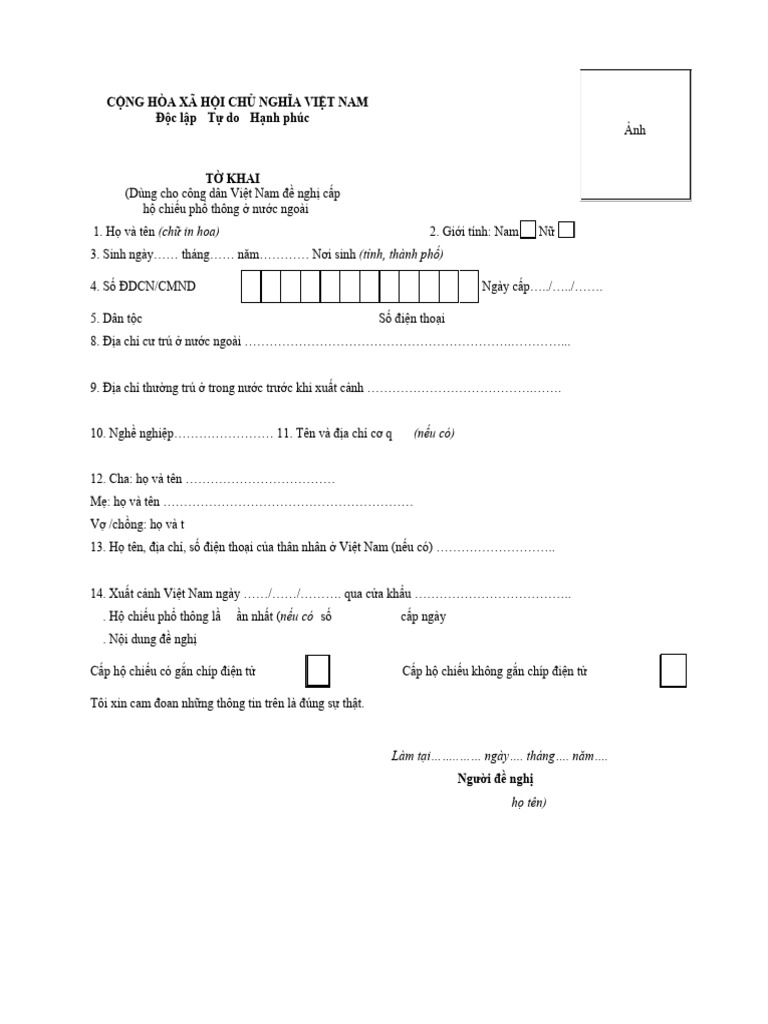 To-Khai-Ho-Chieu | PDF