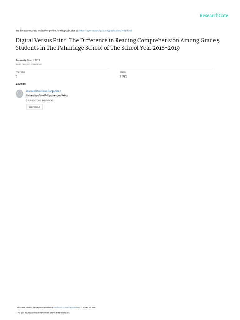 Digital vs Print: Grade 5 Comprehension Study | PDF | Student's T Test ...