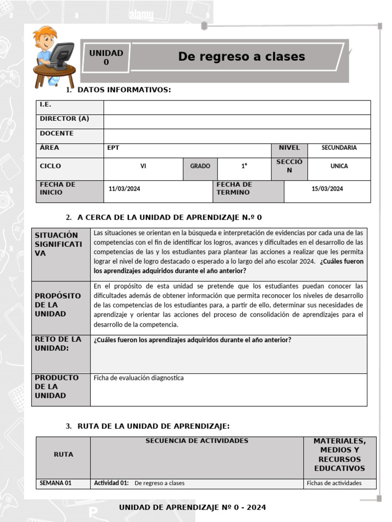 1º Unidad 0 Ept - 2024 | PDF | Aprendizaje | Evaluación