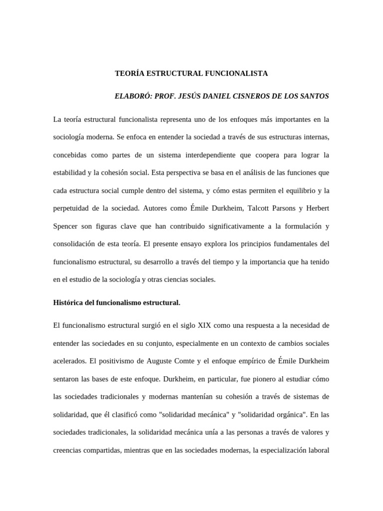 Teoría Estructural Funcionalista | PDF | Sociología | Emile Durkheim