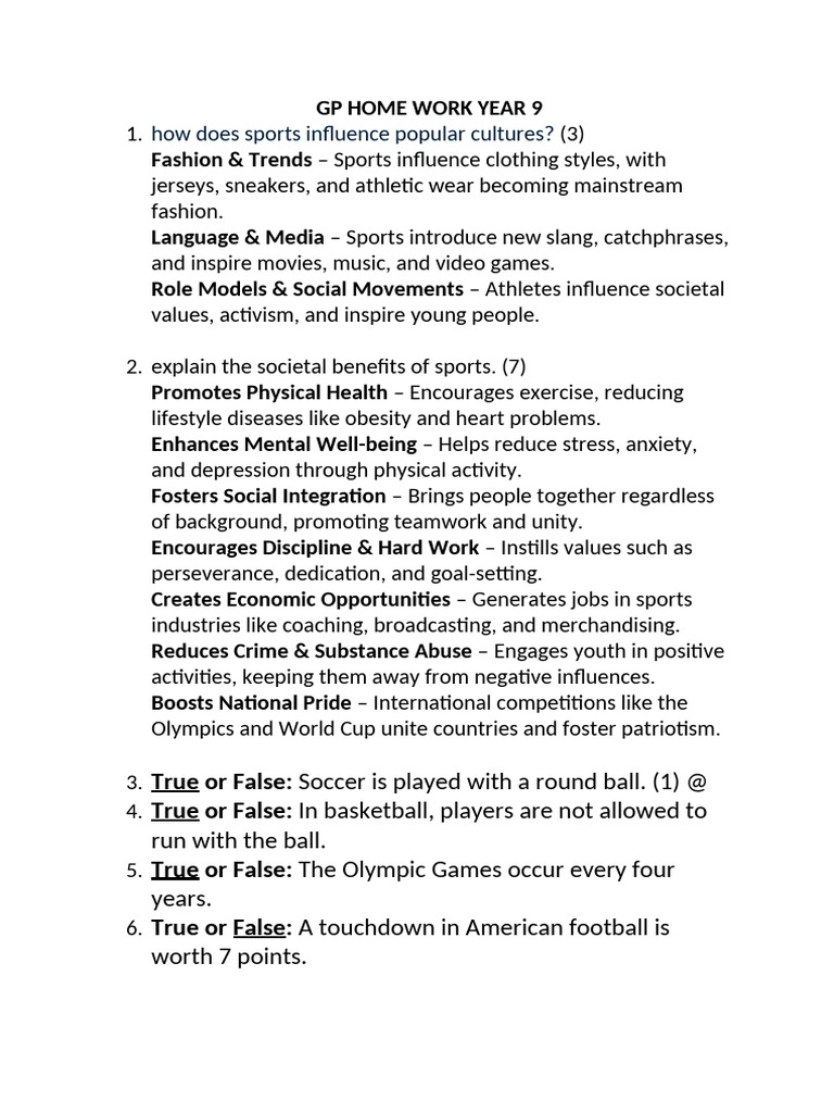 YEAR 9 HOMEWORK | PDF