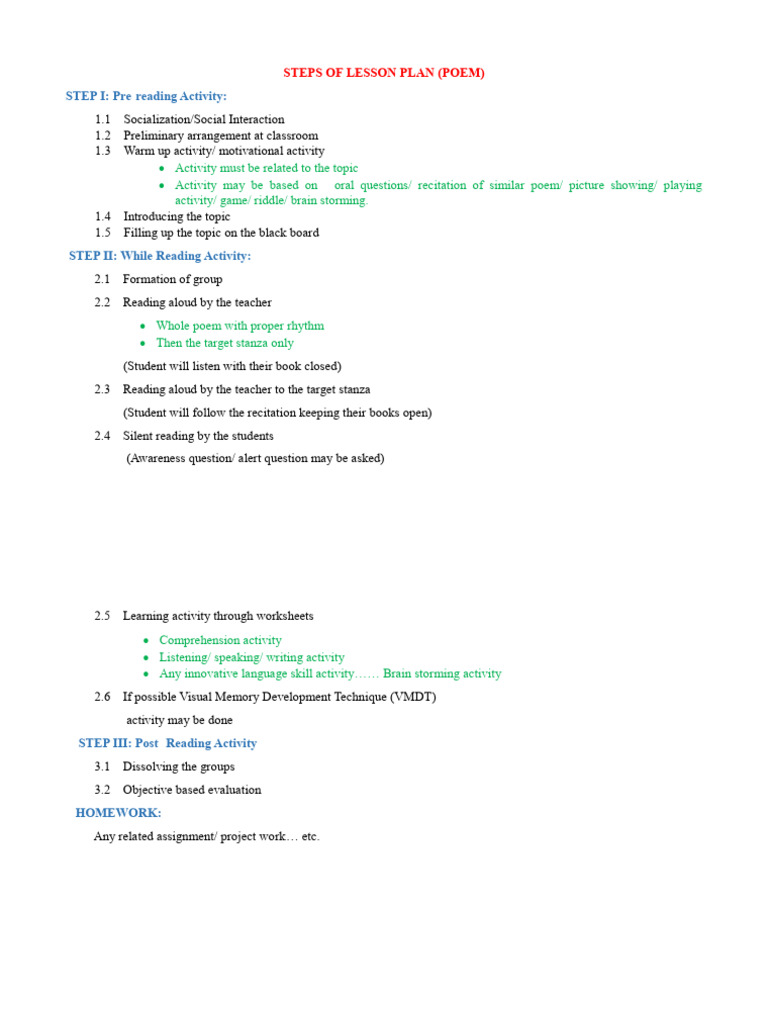 Lesson Plan Steps for Poetry Teaching | PDF