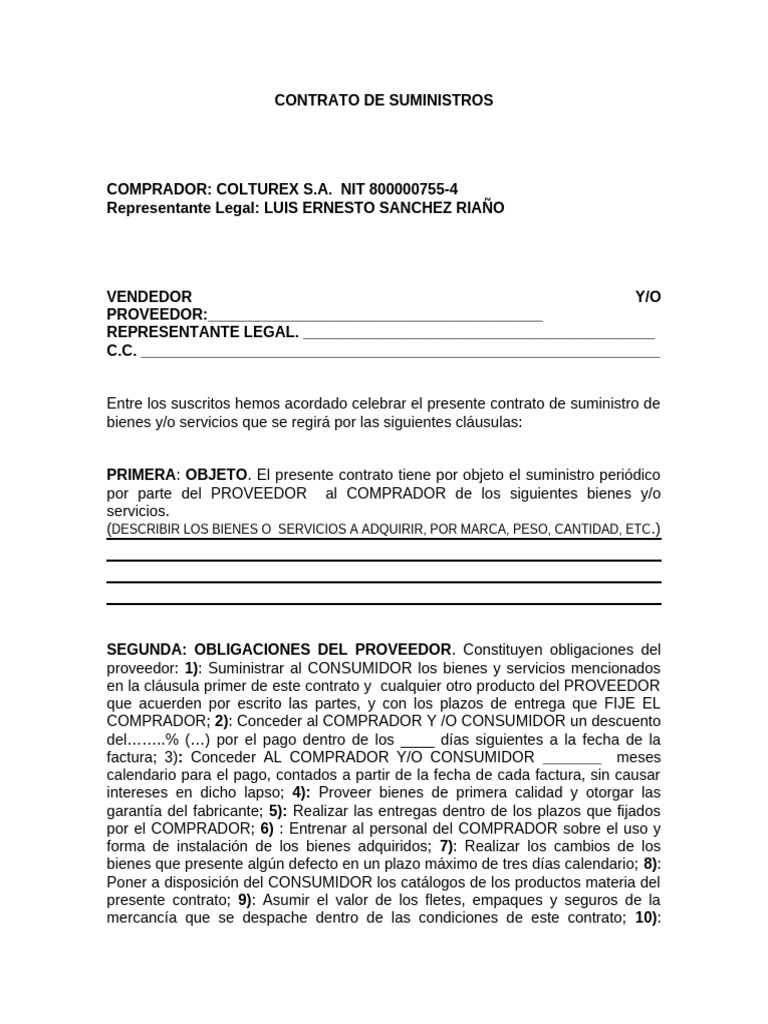 Modelo de Cont¡rarto de Suministros de Bienes y Servicios 2018. | PDF ...