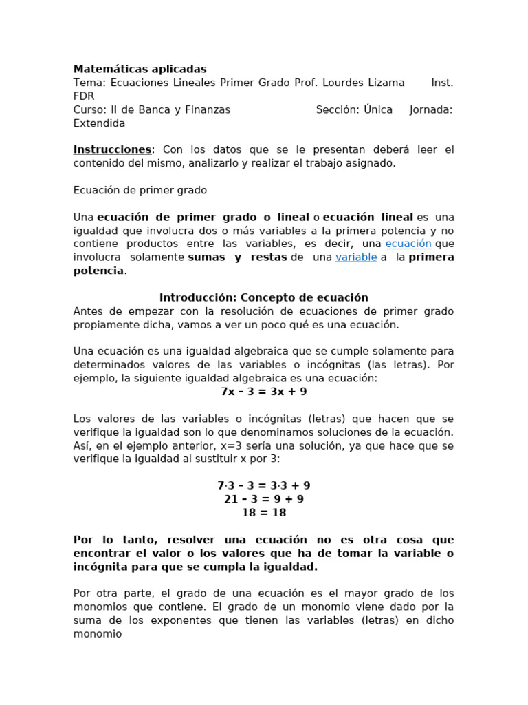 Ecuaciones Lineales: Conceptos Clave | PDF | Ecuaciones | Matemáticas