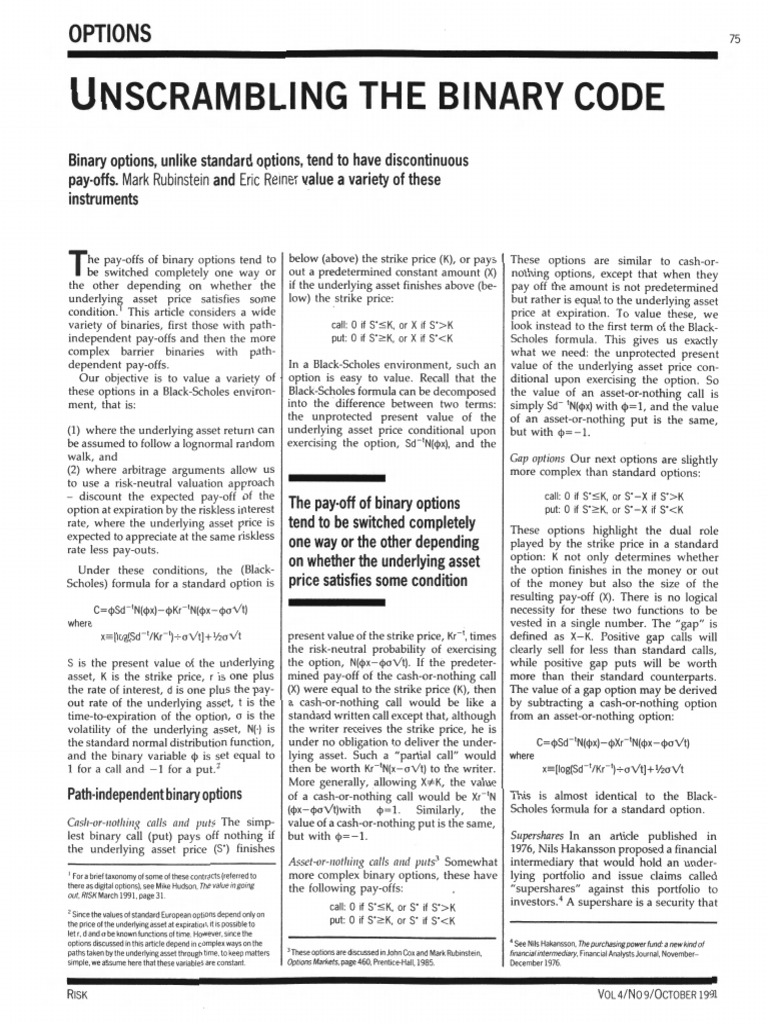 Unscrambling The Binary Code | PDF | Option (Finance) | Business
