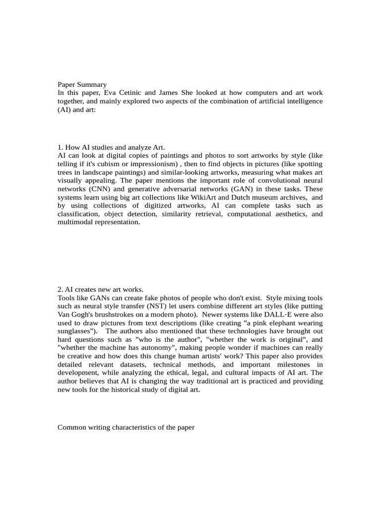 Paper Summary) in This Paper, Eva Cetinic and James She Are | PDF ...