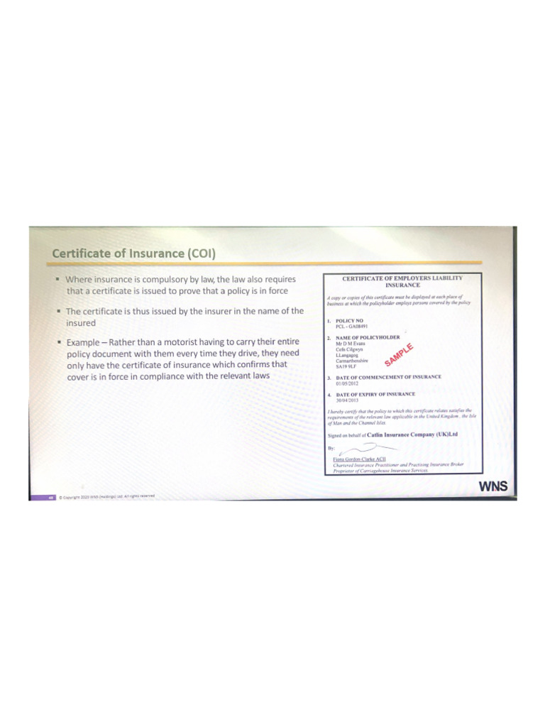 Certificate of Insurance (COl) | PDF