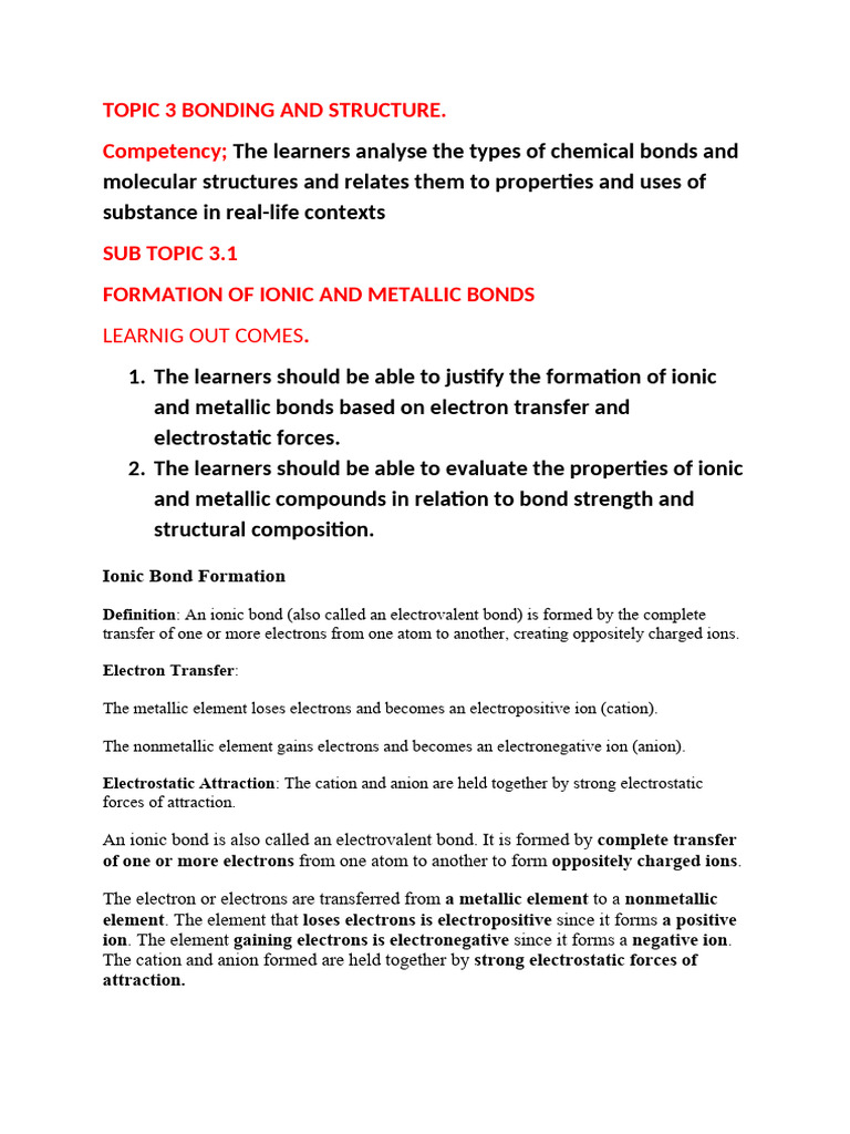 s5 New Structure and Bonding Ionic& Metallic | PDF | Ion | Ionic Bonding