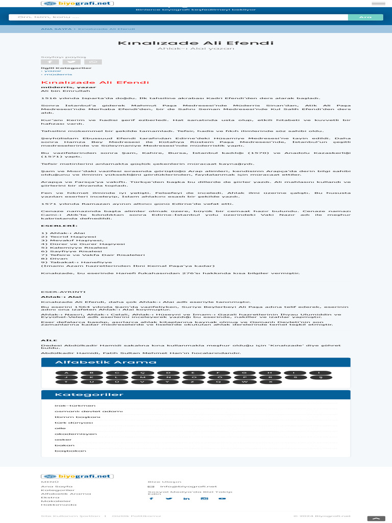 Kınalızade Ali Efendi Biyografi.net | PDF