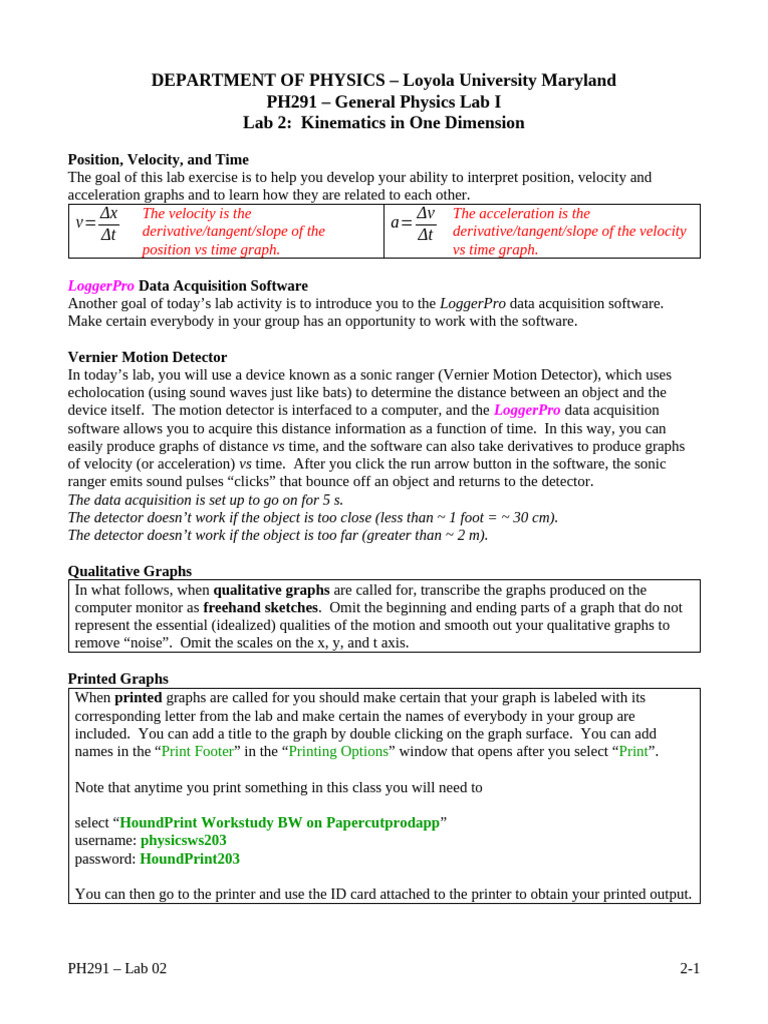 02 1D Kinematics - LabReport | PDF | Acceleration | Velocity