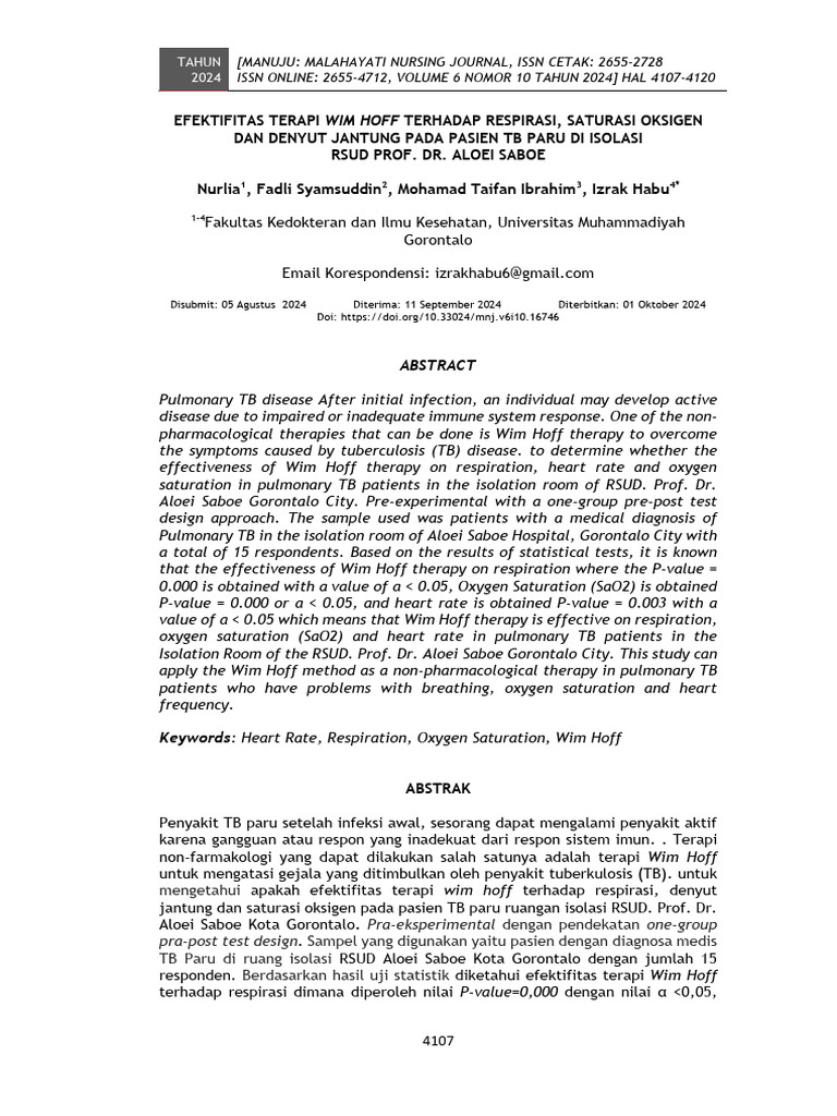 Efektifitas Terapi Wim Hoff Terhadap Respirasi, Saturasi Oksigen Dan ...