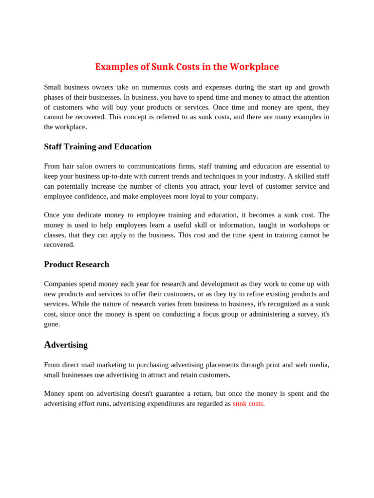 Sunk Cost Examples in Business | PDF | Advertising | Employment