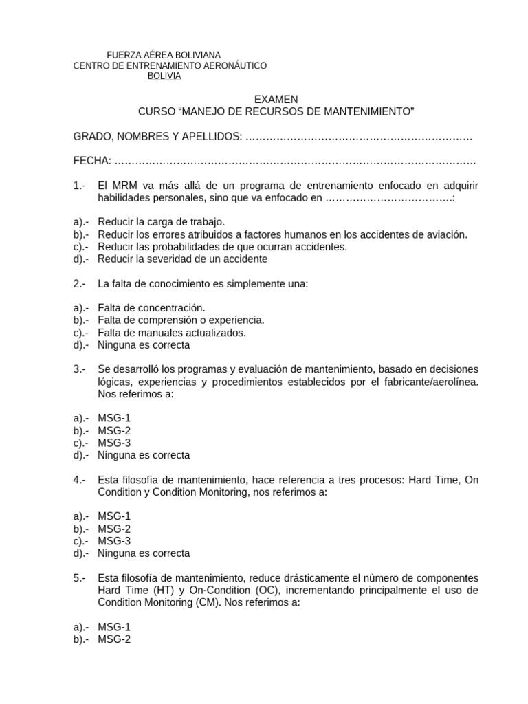 Examen Mantenimiento Aeronáutico NVA | PDF | Aeronave | Aviación