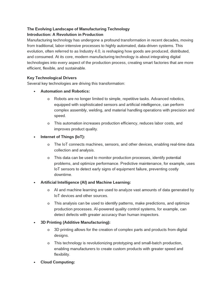 The Evolving Landscape of Manufacturing Technology | PDF | Internet Of ...