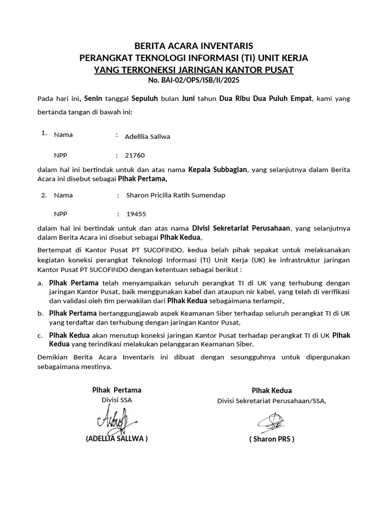 Berita Acara Inventaris Perangkat TI Adel (2) | PDF