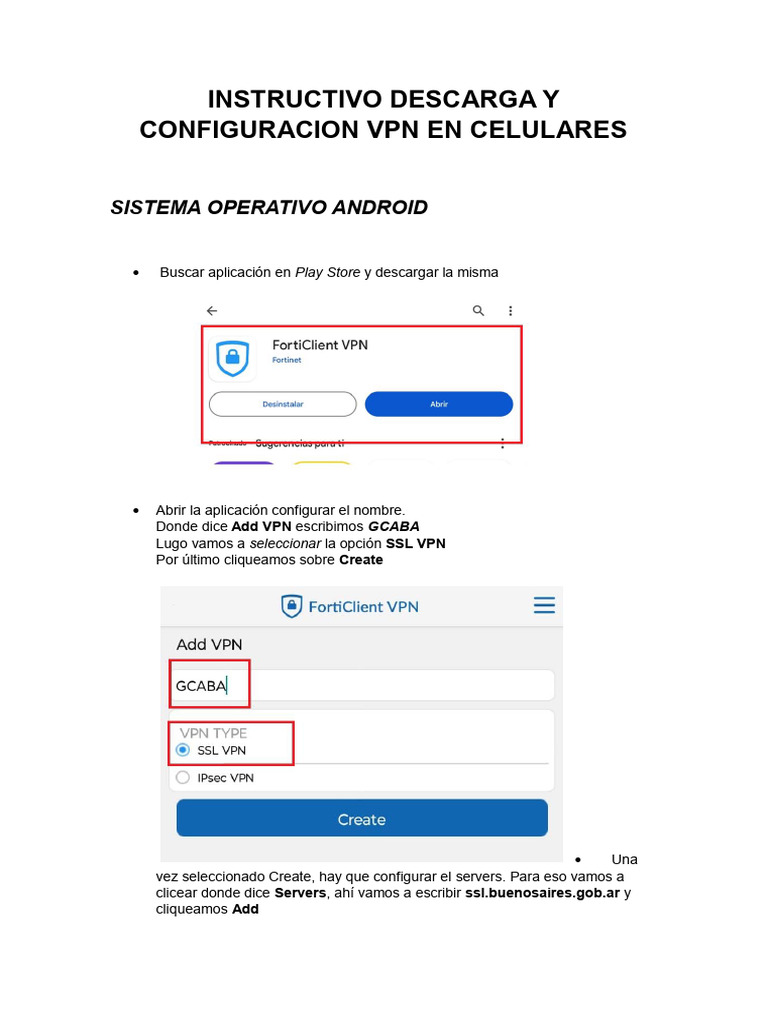 Instructivo para Descargar y Configurar VPN en Celulares. | PDF