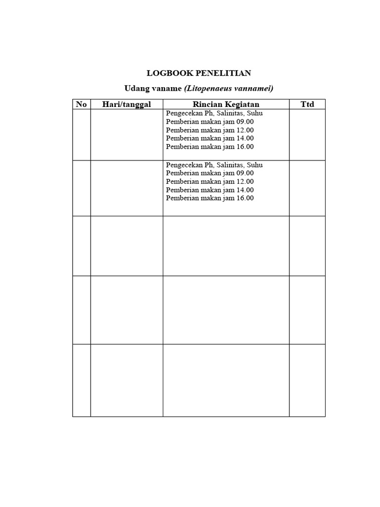 Logbook Penelitian | PDF