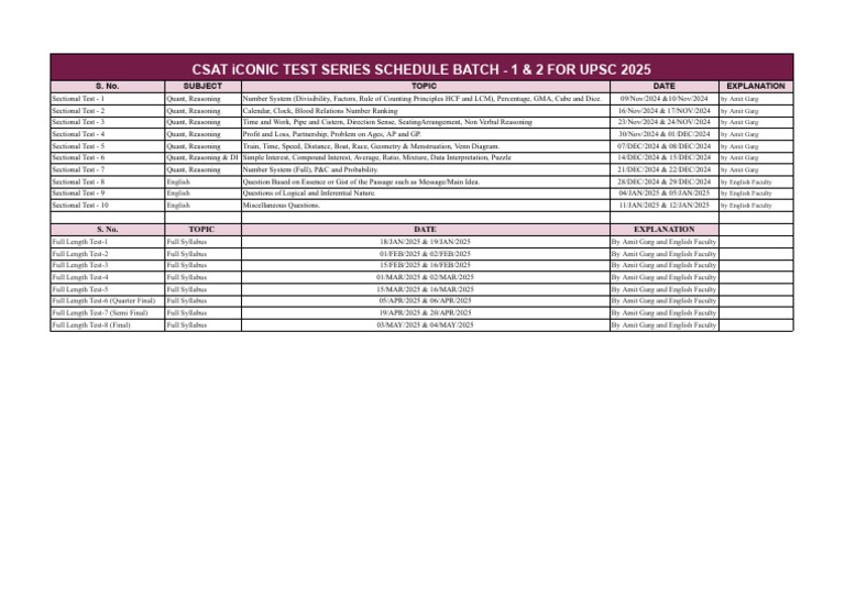 001) Test Series Schedule Batch 1 & 2pdf Dark | PDF | Mathematics