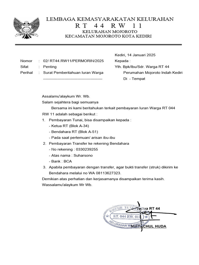 pemberitahuan iuran warga | PDF