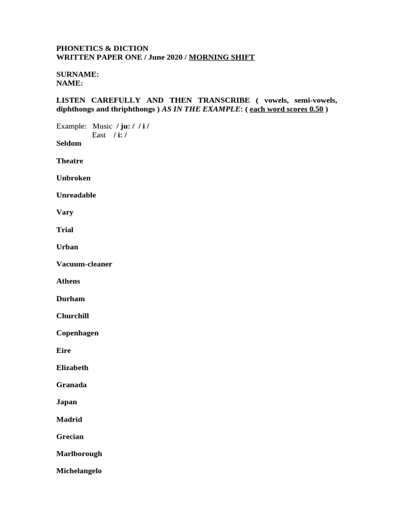 Phonetics Diction Written Paper 1 | PDF