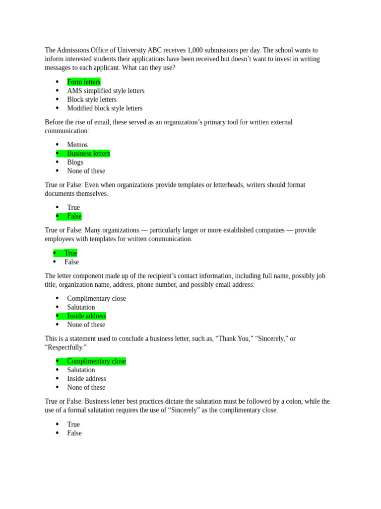 MGT 2237 QUIZ 13 Week 8 | PDF | Memorandum | Communication