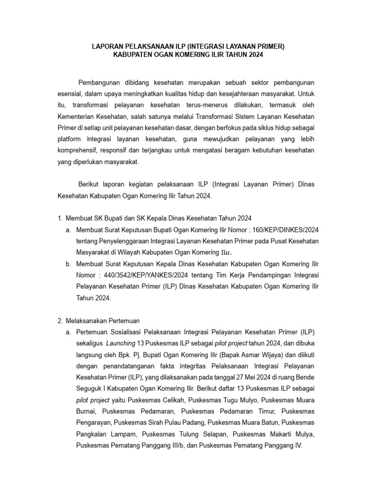 Laporan Pelaksanaan Ilp Tahun 2024 | PDF