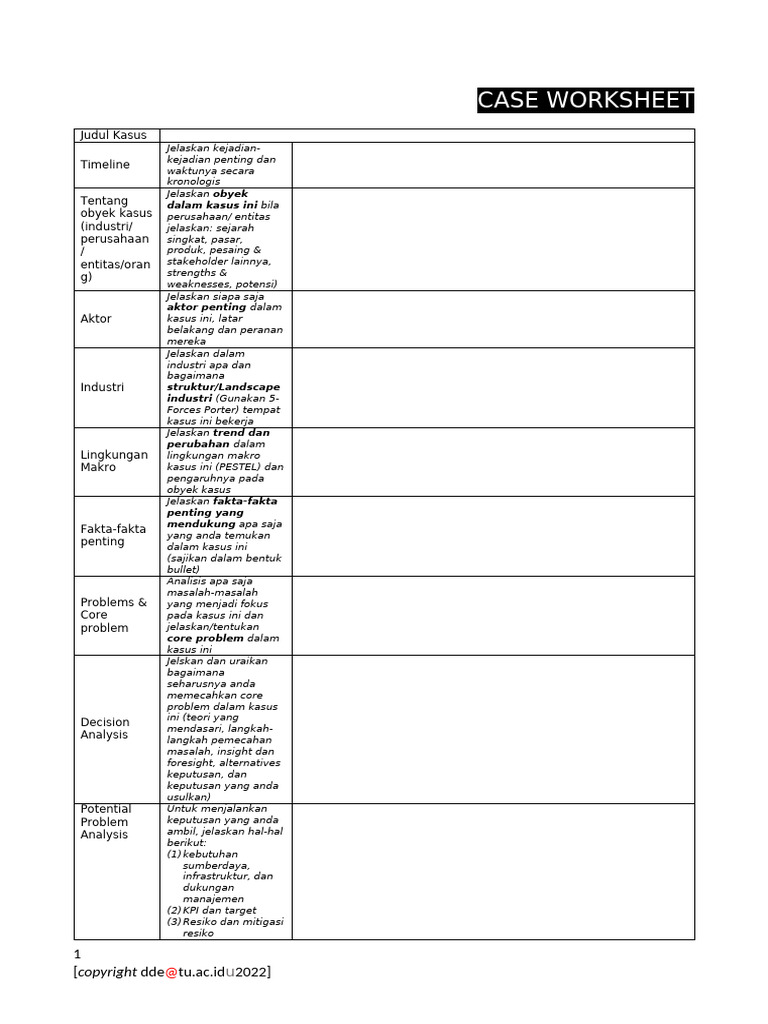 Case Worksheet | PDF