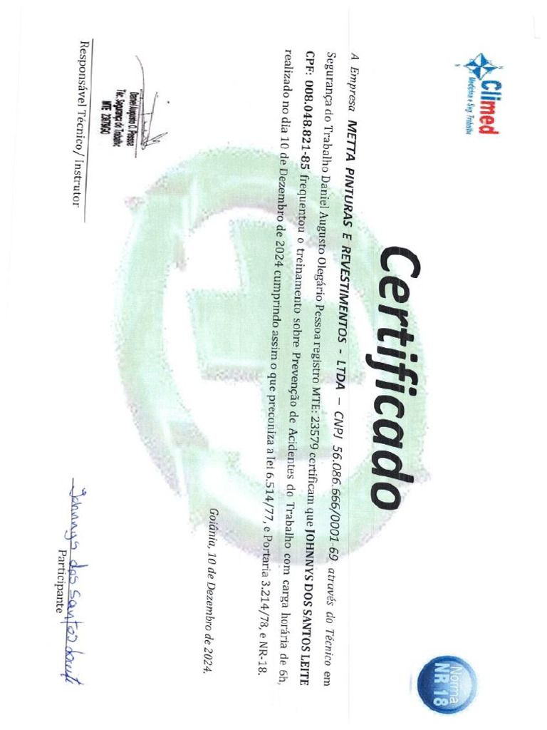 NR 18 Certificado | PDF