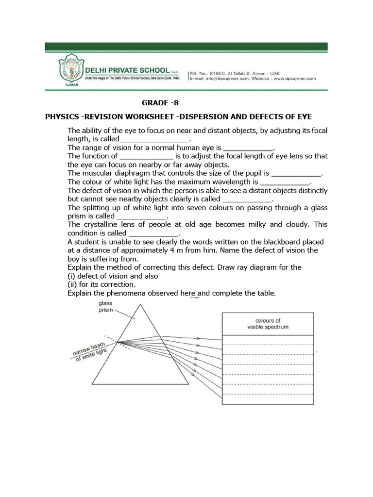 Light Dispersion and Defects Revision | PDF