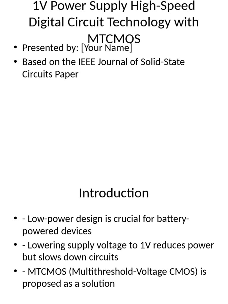 MTCMOS for Low-Power Digital Circuits | PDF