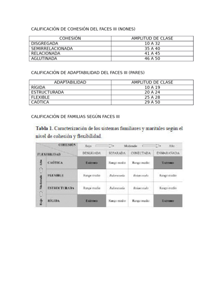 Calificacion de Cohesion Del Faces III | PDF